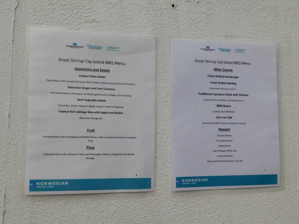 Great Stirrup Cay buffet menu - Dine Drink Travel